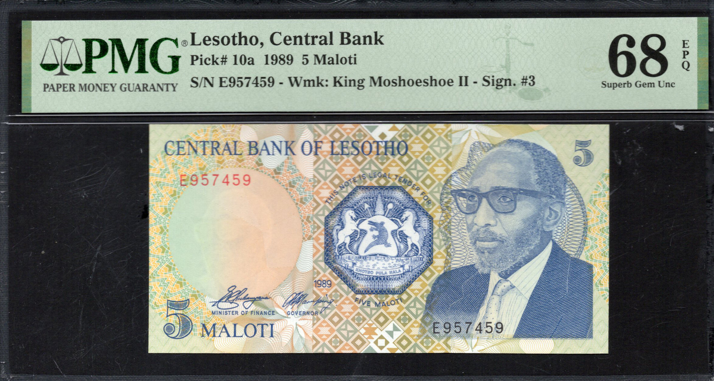 Buy PMG - Lesotho - 5 Maloti 1989 - Pick # 10a - PMG 68 EPQ | MoneyCorner