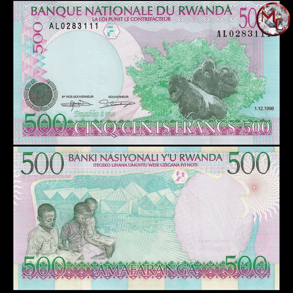 Buy Banknotes - Rwanda - 500 Francs 1998 - Pick- 26b / B125b | MoneyCorner