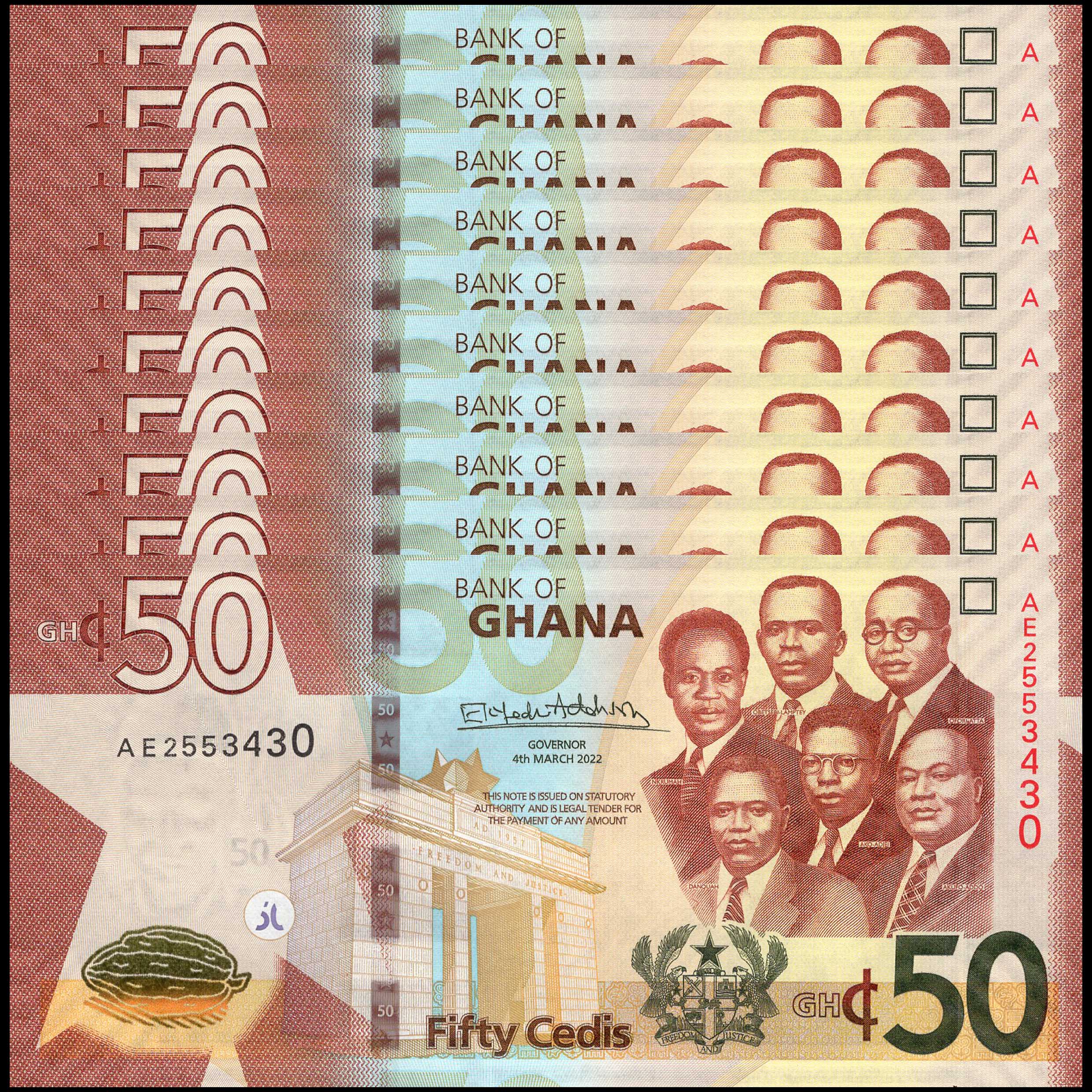 Buy Banknotes - Ghana - 50 Cedis 2022 - Pick- NEW / B159b - Set 10 PCS ...