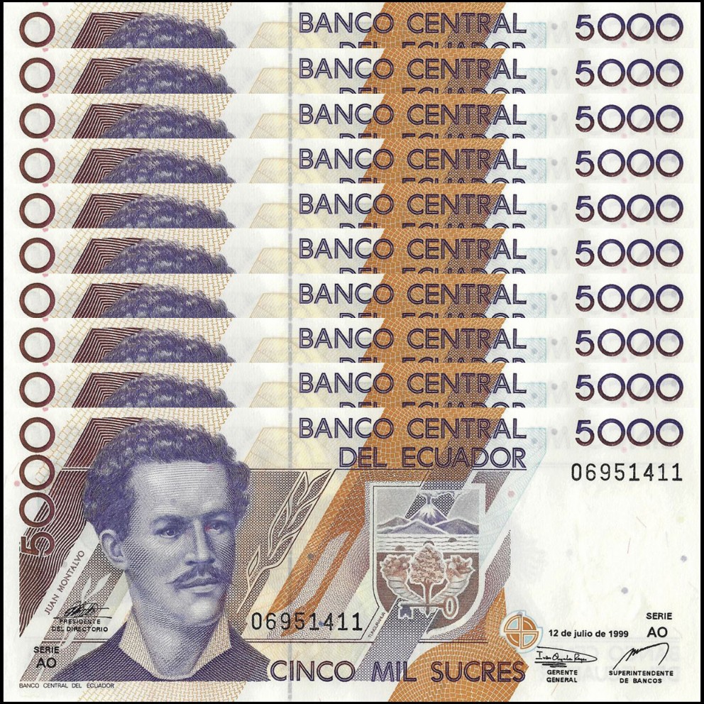 Buy Banknotes - Ecuador - 5000 Sucres 1999 - Pick- 128 - Set 10 PCS ...