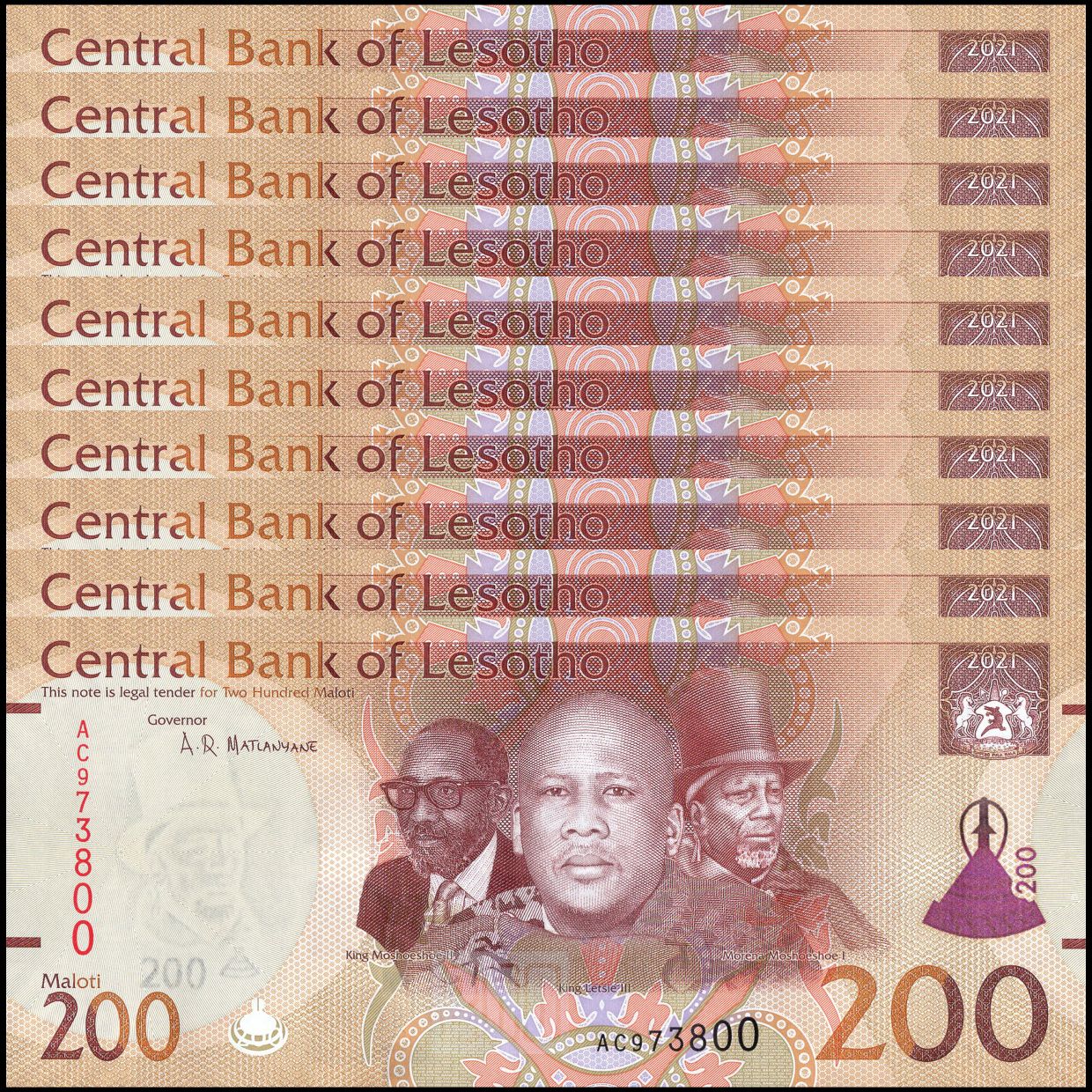 Buy Banknotes - Lesotho - 200 Maloti 2021 - Pick- NEW / B231 - Set 10 ...