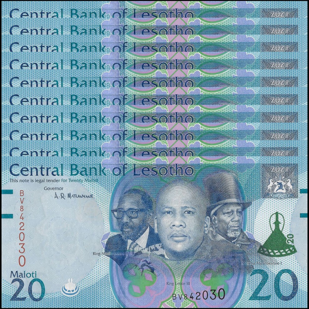 Buy Banknotes - Lesotho - 20 Maloti 2021 - Pick- NEW / B228 - Set 10 ...